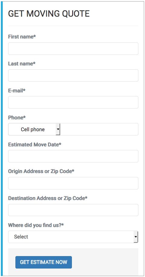 Online Estimate Forms for Moving Companies